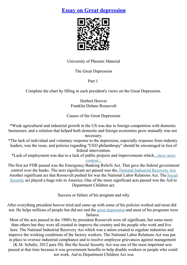 Essay On Great Depression | PDF