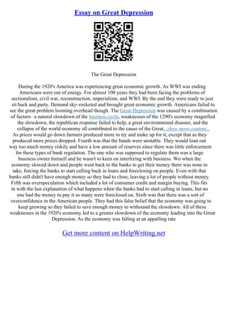 Essay On Great Depression | PDF