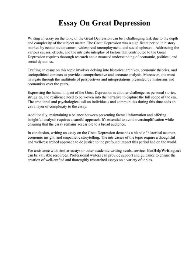 Essay On Great Depression | PDF