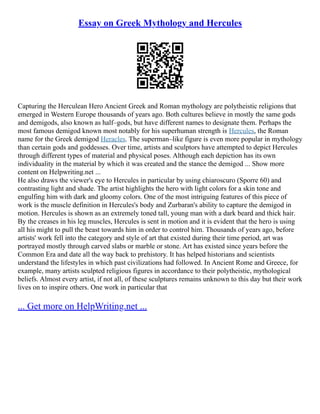 Essay On Greek Mythology And Hercules | PDF