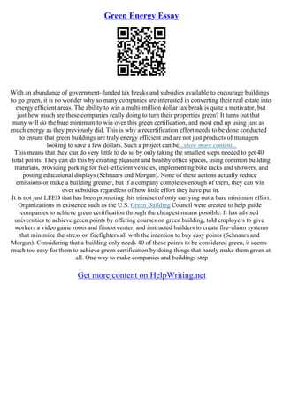 Essay On Green Energy | PDF