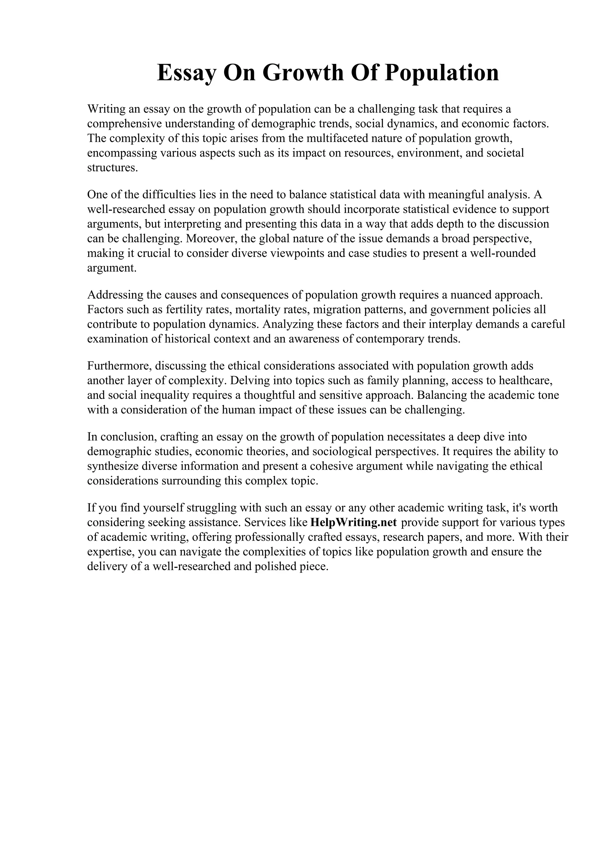 Essay On Growth Of Population | PDF