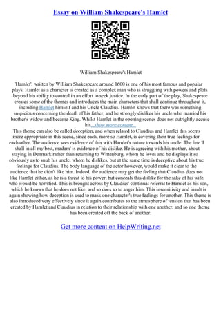 Essay On Hamlet | PDF