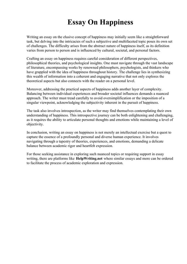 Essay On Happiness. Jacksonville State University | PDF