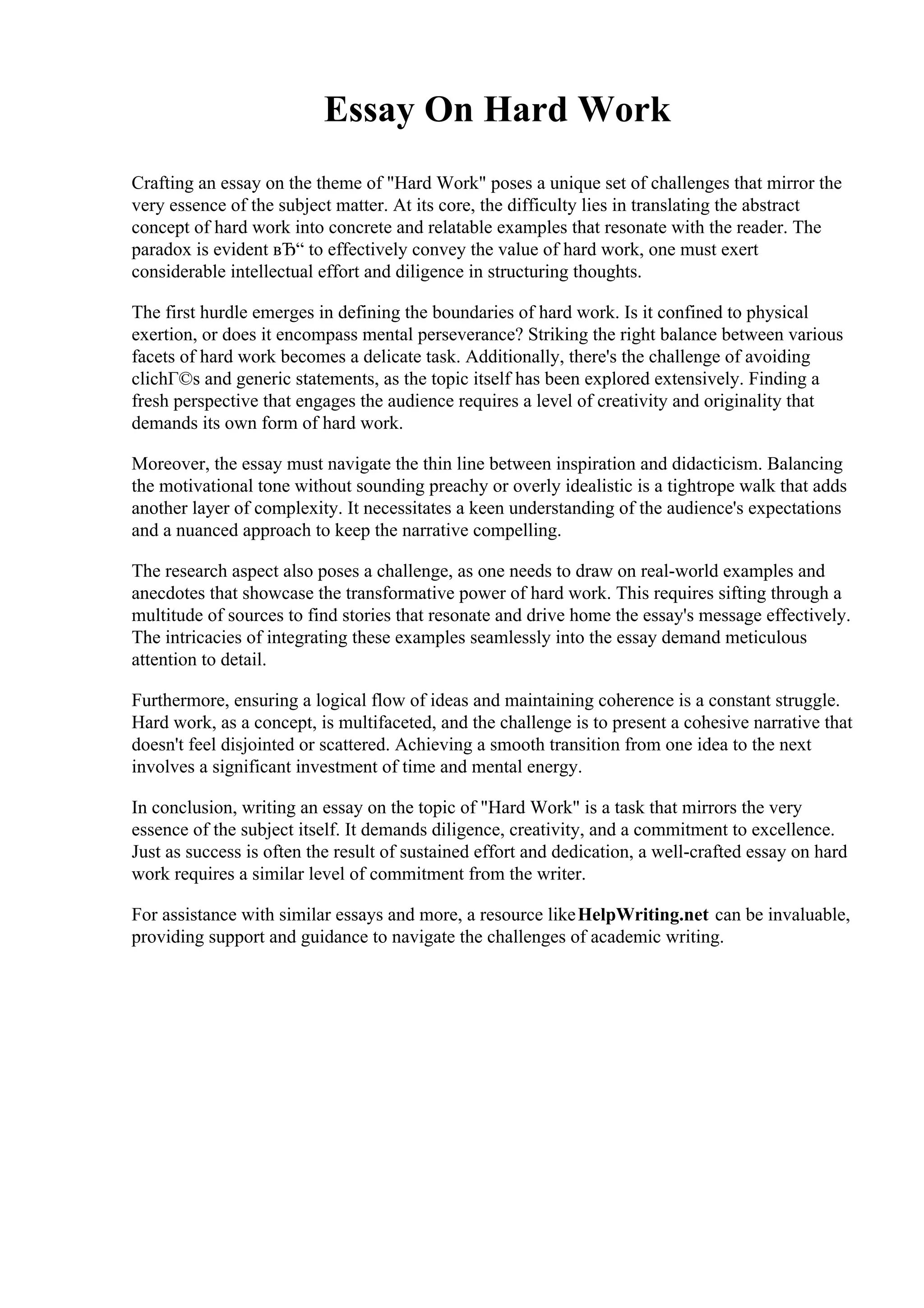 Essay On Hard Work | PDF