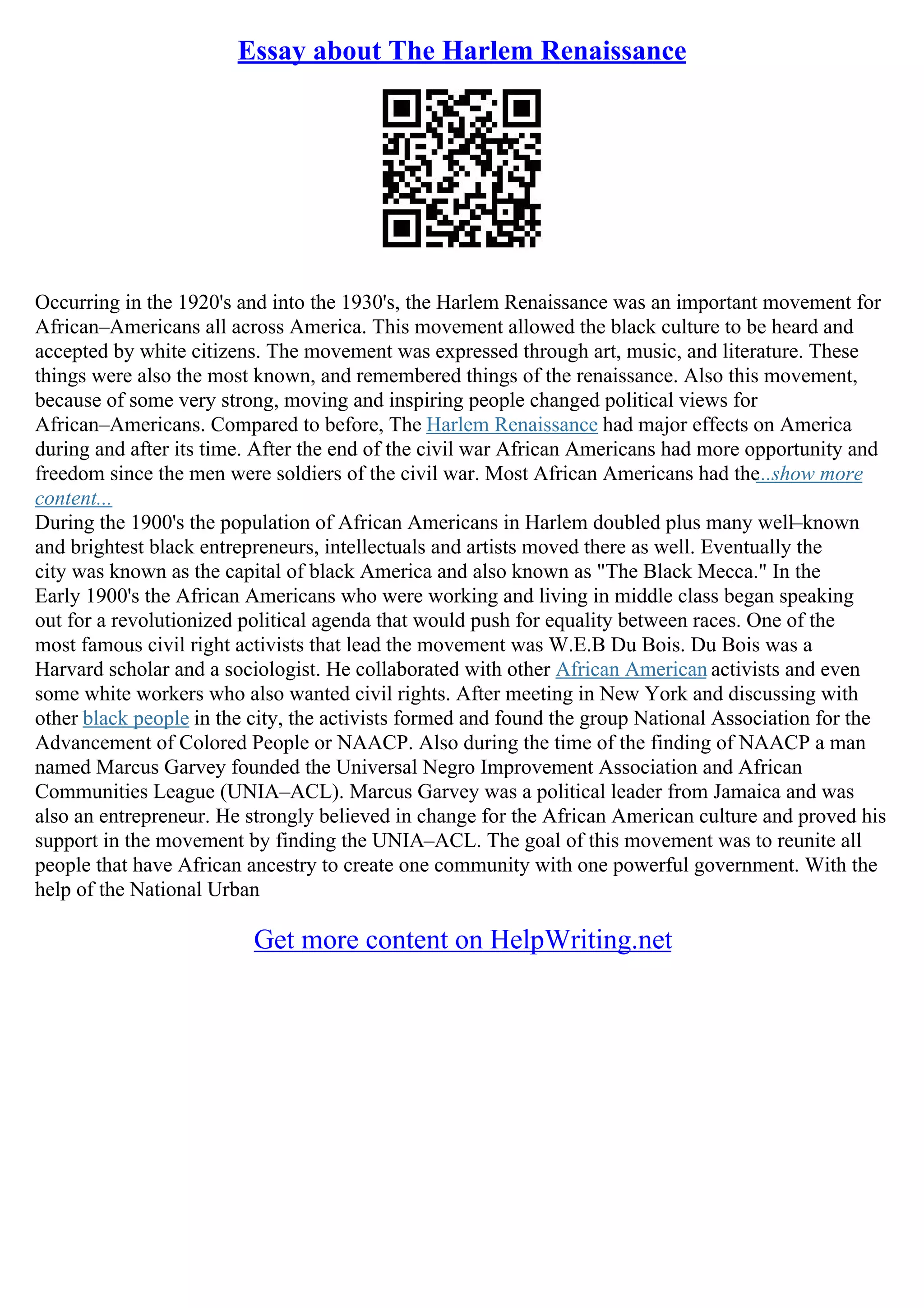 Essay On Harlem Renaissance | PDF