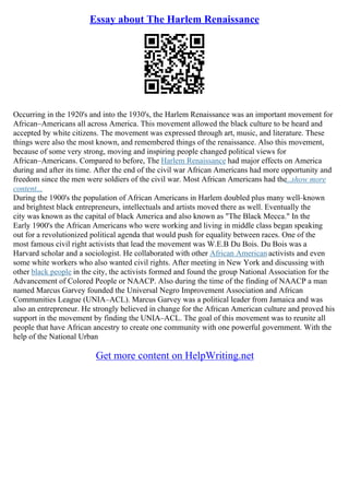 Essay On Harlem Renaissance | PDF