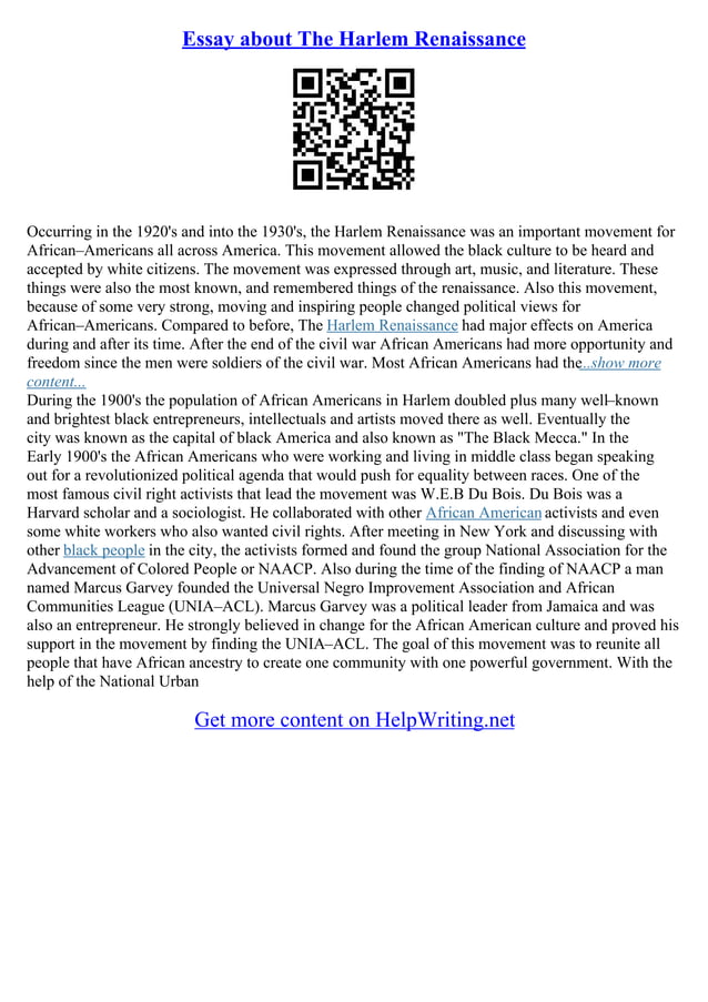 Essay On Harlem Renaissance | PDF