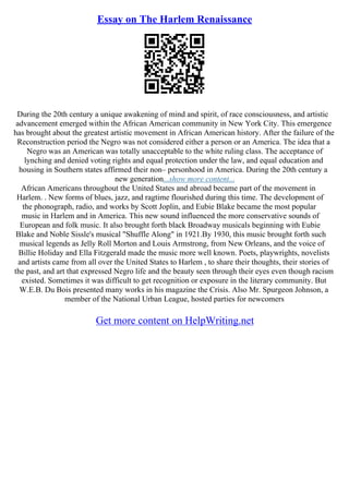 Essay On Harlem Renaissance | PDF