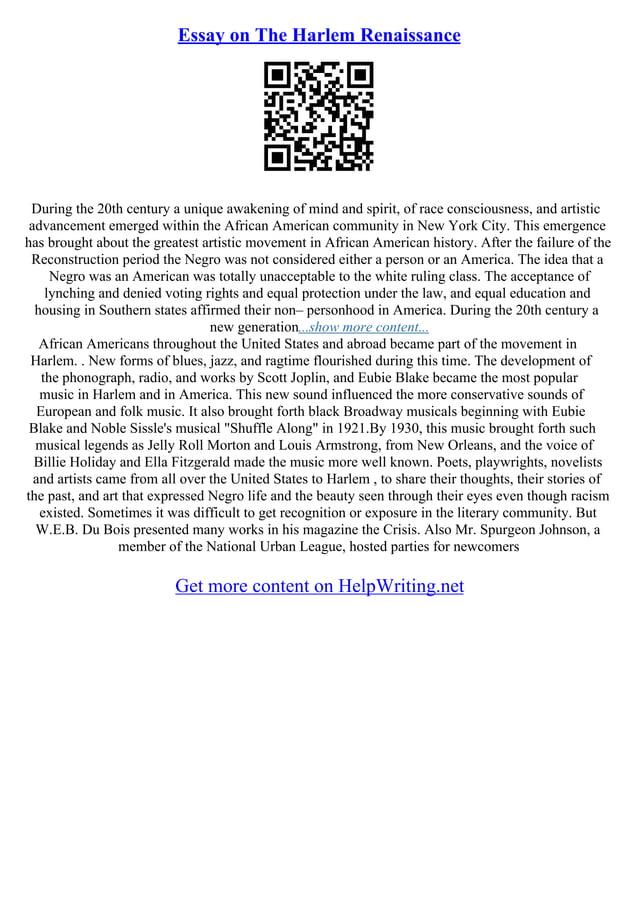 Essay On Harlem Renaissance | PDF