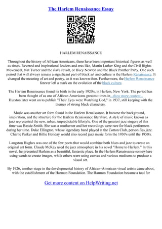 Essay On Harlem Renaissance | PDF