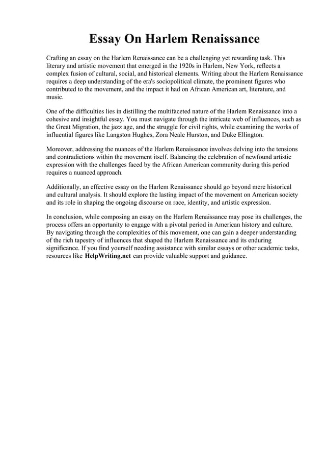 Essay On Harlem Renaissance. What was the Harlem Renaissance? - Free ...