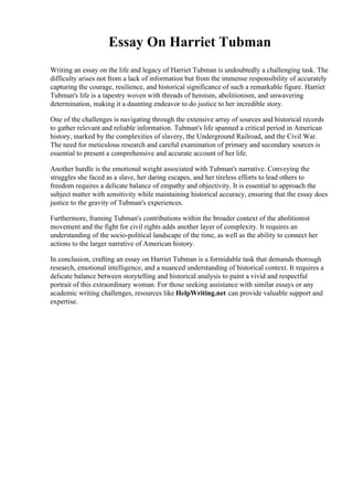 Essay On Harriet Tubman. Davidson College | PDF