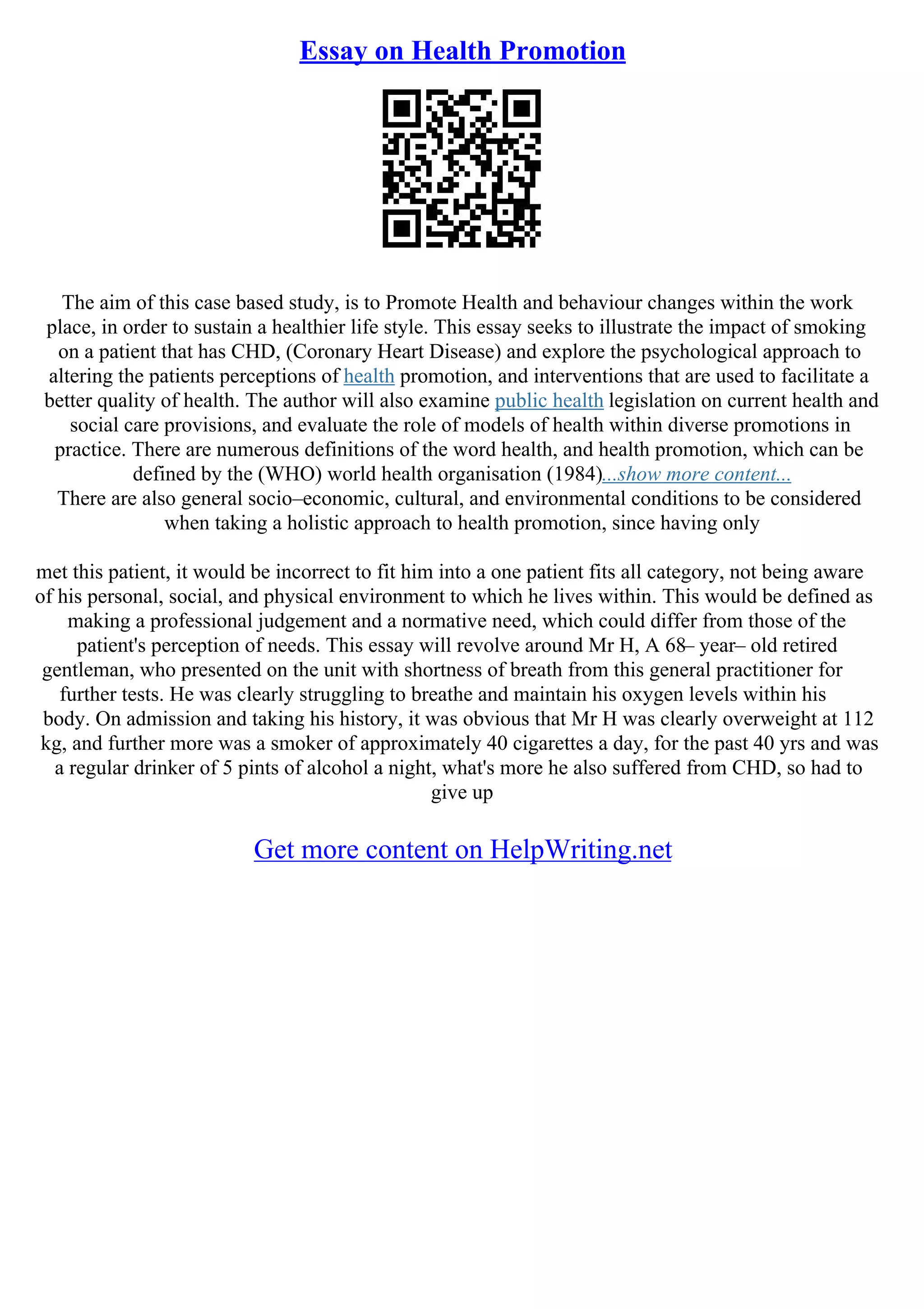 Essay On Health Promotion | PDF