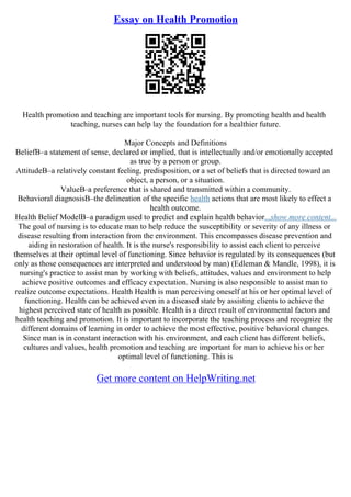 Essay On Health Promotion | PDF