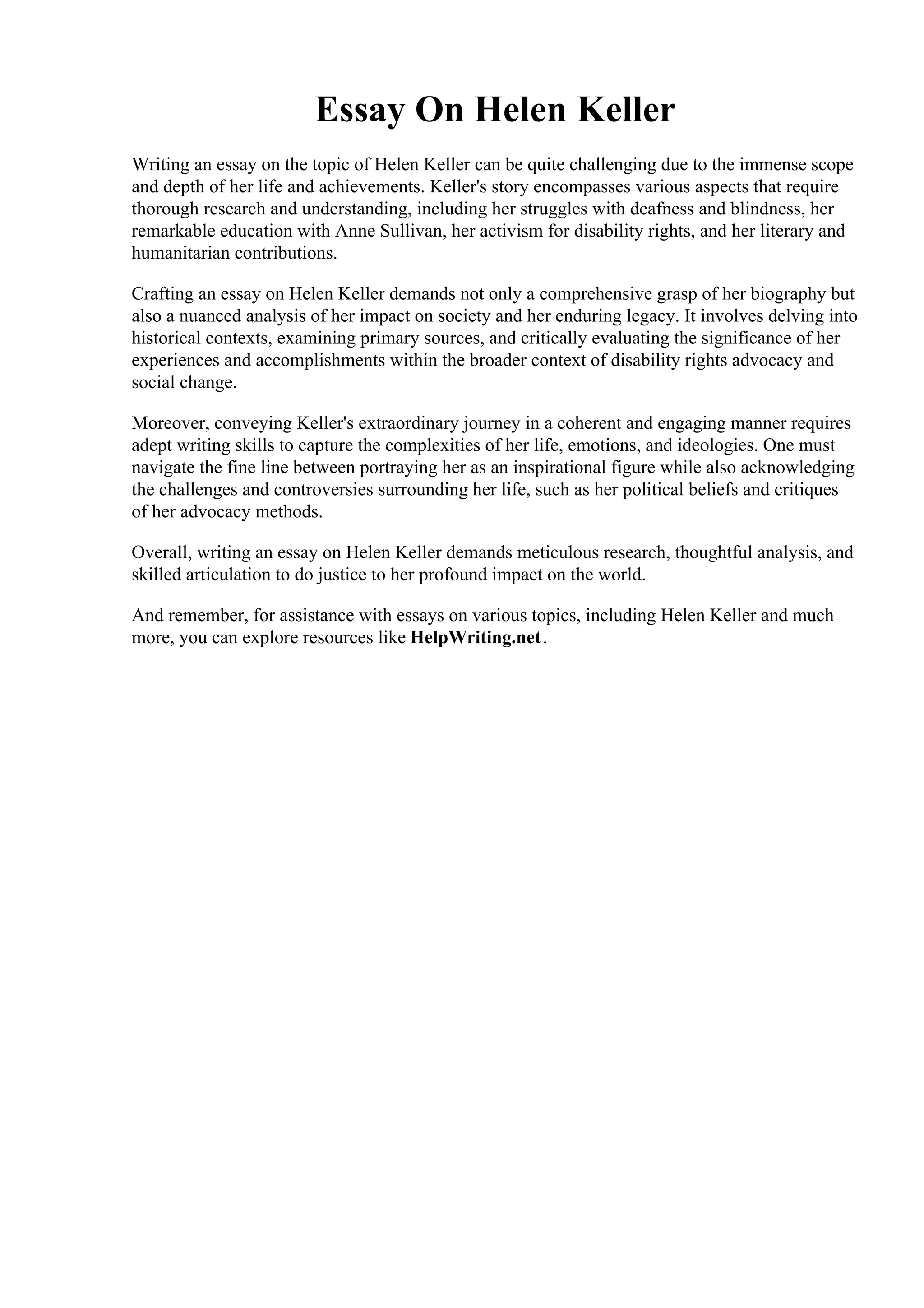 Essay On Helen Keller. Helen keller.4. Helen Keller Biography Printable ...