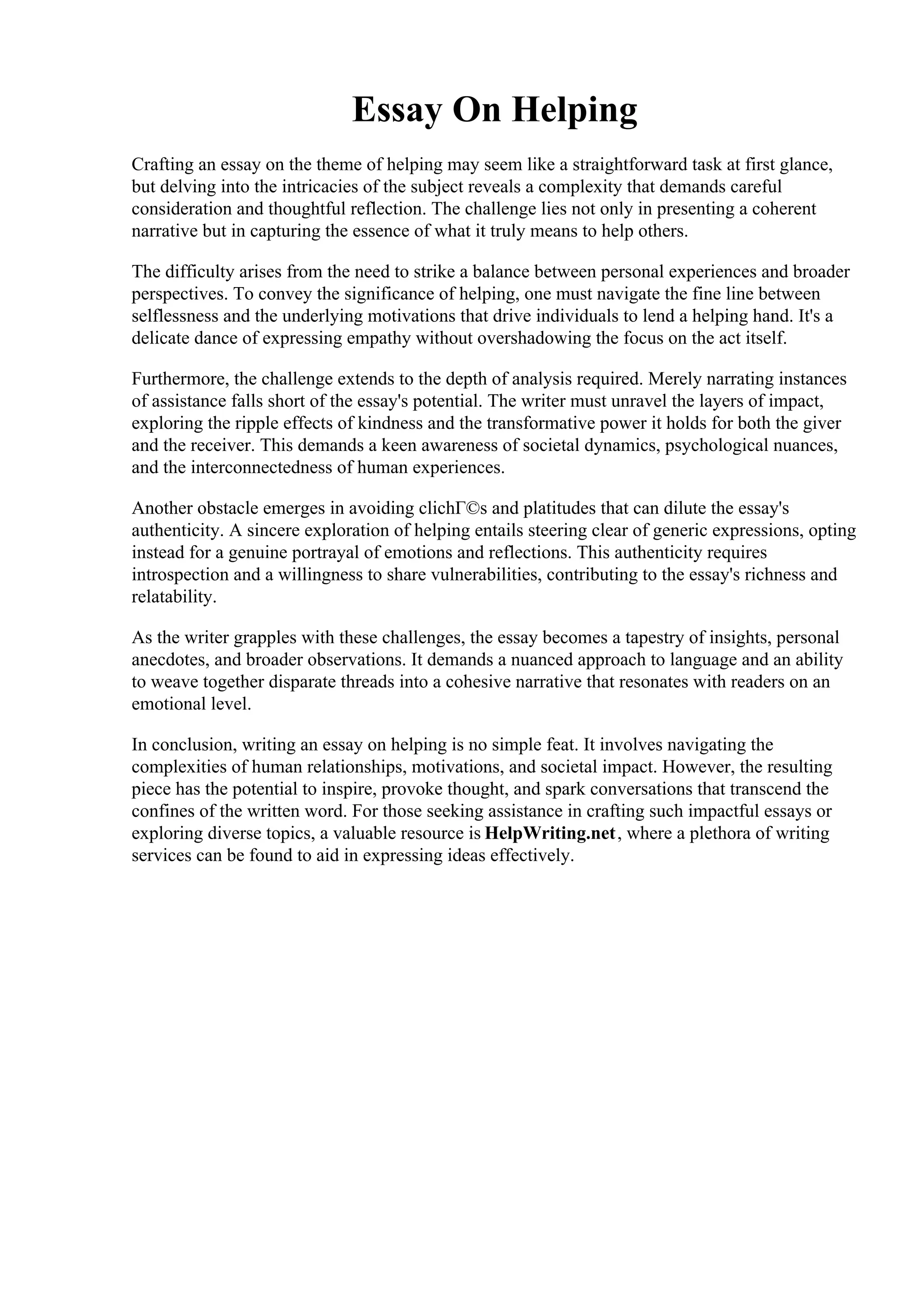 Essay On Helping | PDF