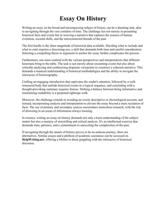 Essay On History. Sample History Essay. What is history essay. What is ...