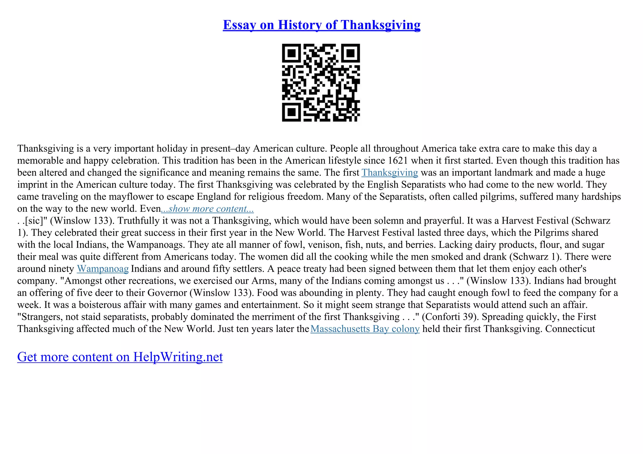 Essay On History Of Thanksgiving | PPT