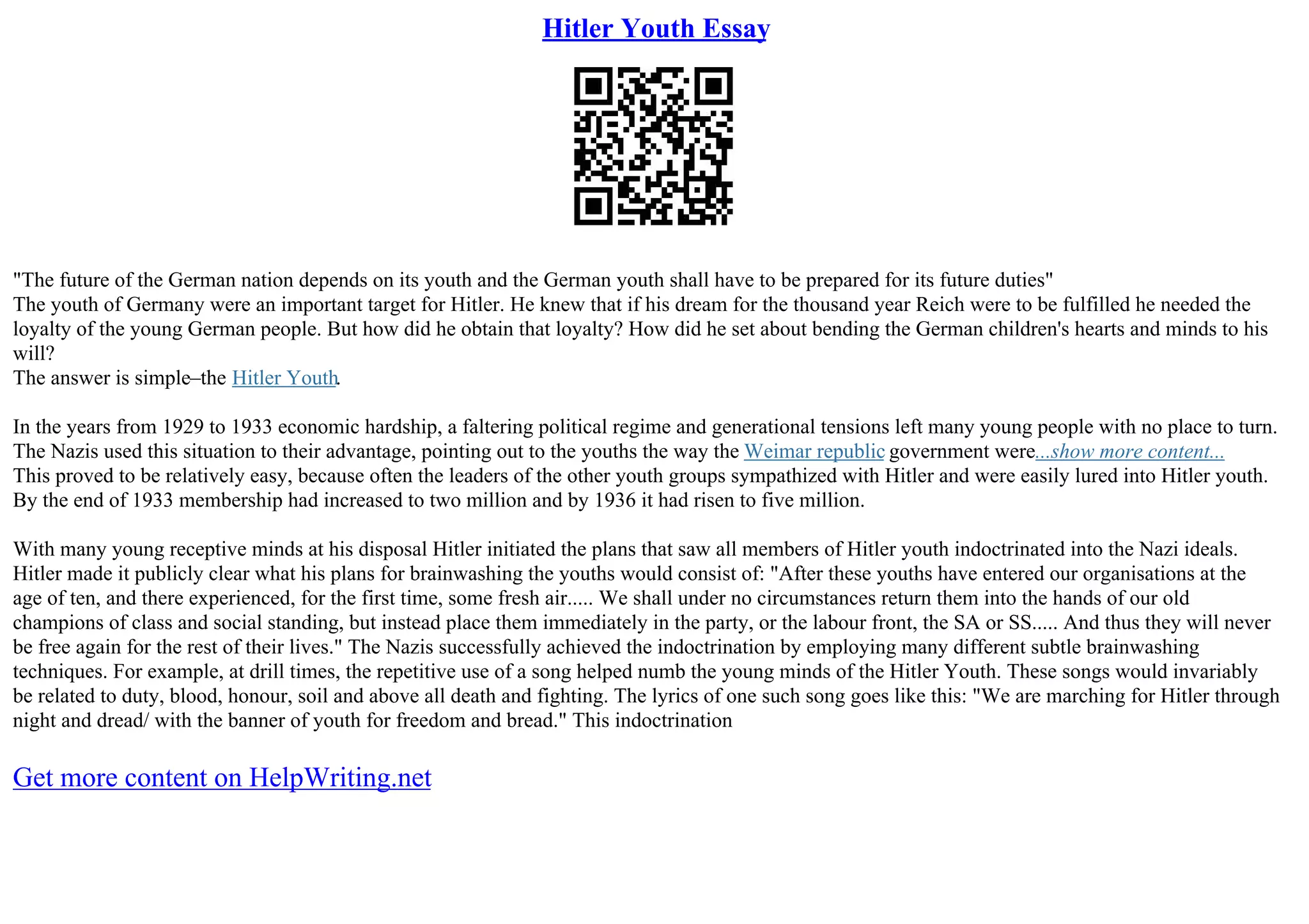 Essay On Hitler Youth And Propaganda | PDF