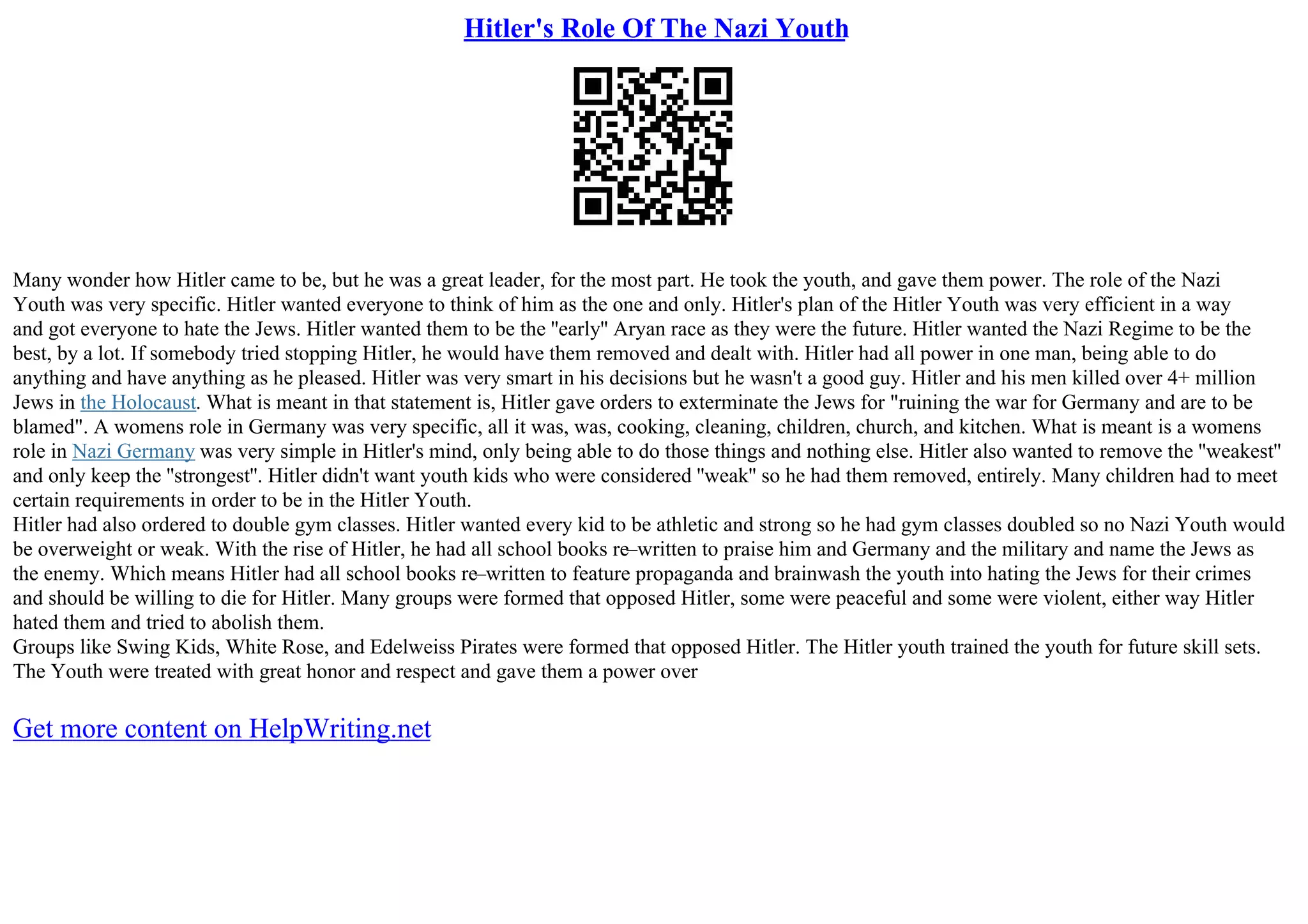 Essay On Hitler Youth And Propaganda | PDF
