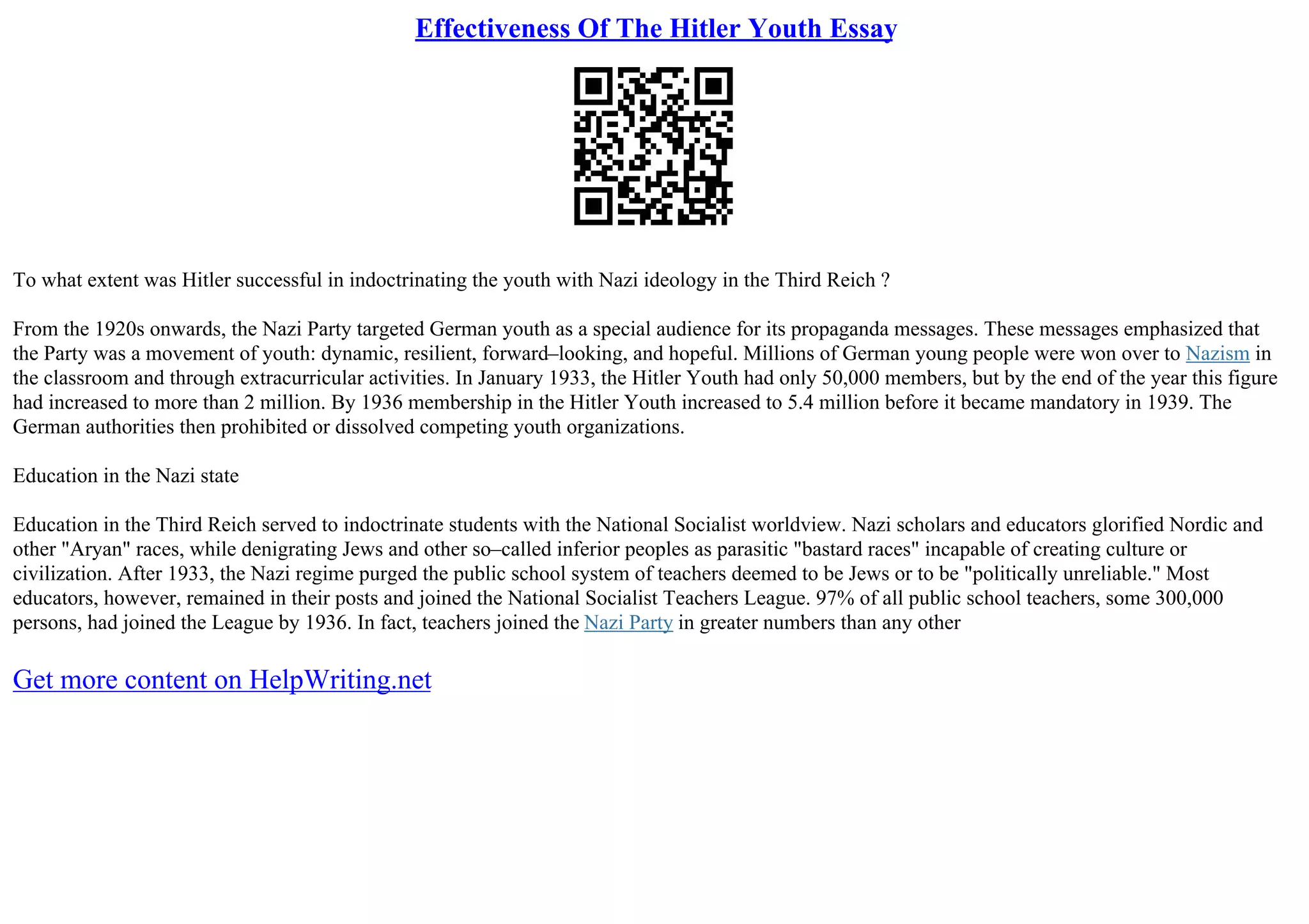 Essay On Hitler Youth And Propaganda | PDF