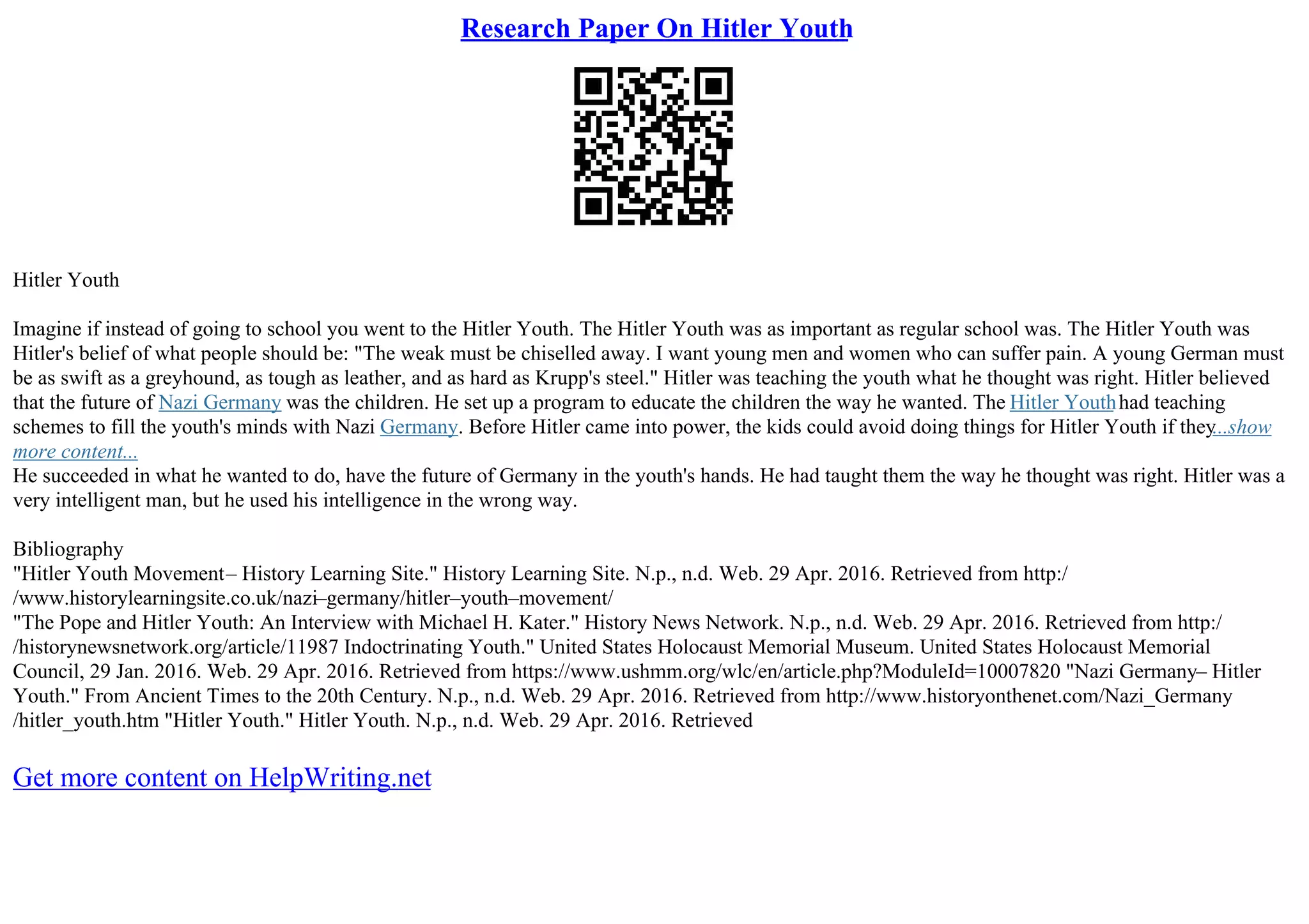 Essay On Hitler Youth And Propaganda | PDF