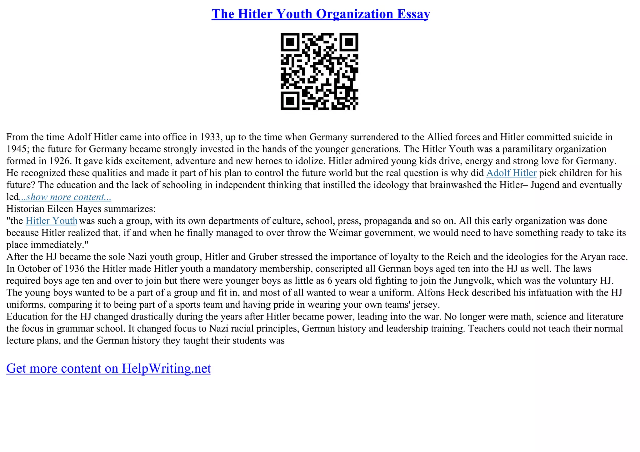 Essay On Hitler Youth And Propaganda | PDF
