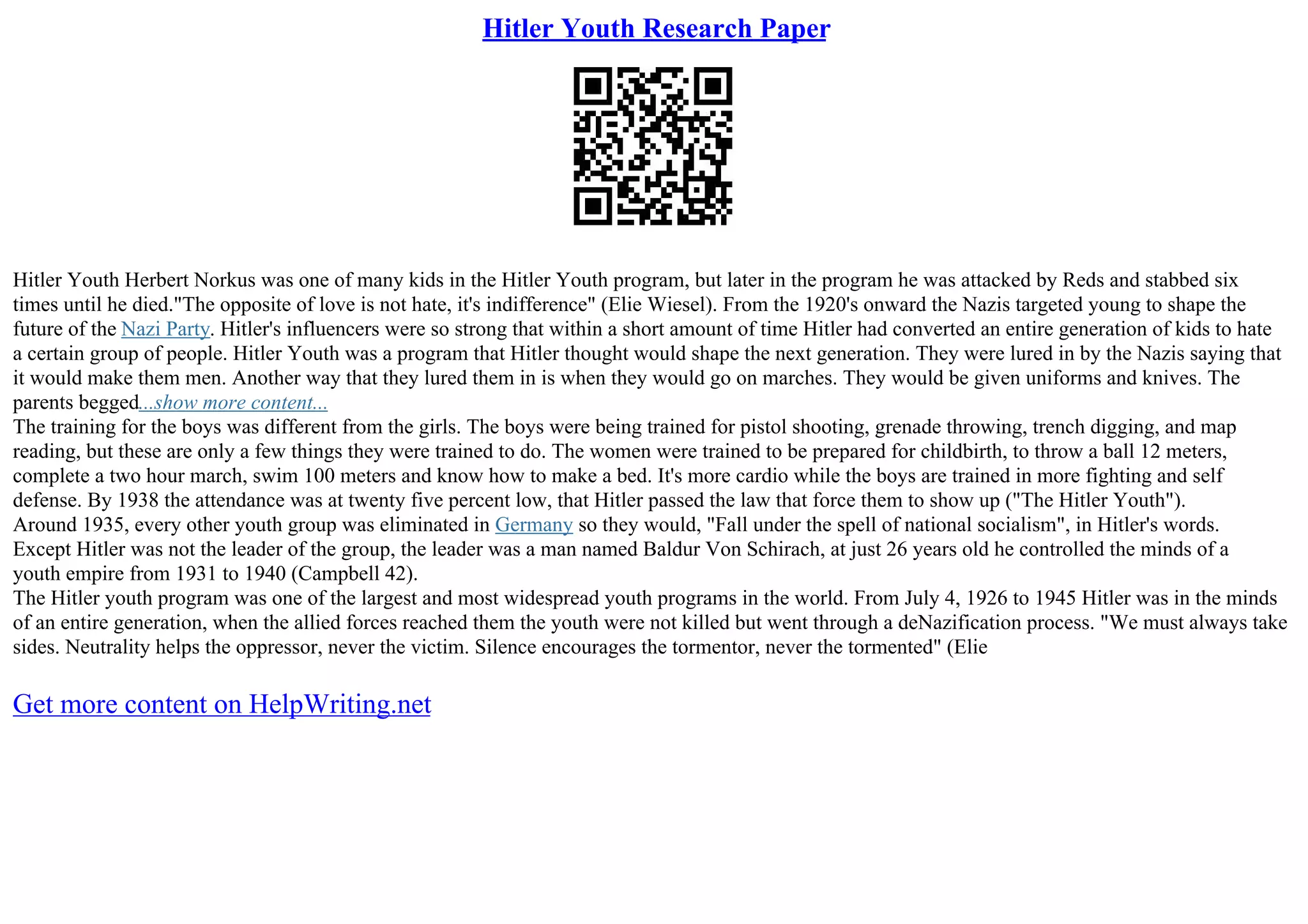 Essay On Hitler Youth And Propaganda | PDF
