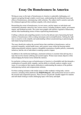 Essay On Homelessness In America. Harris-Stowe State University | PDF ...