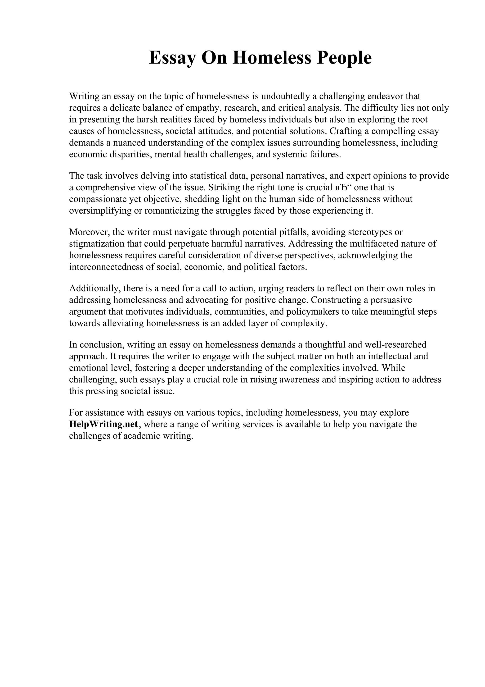 Essay On Homeless People. Sterling College | PDF | Medical Health