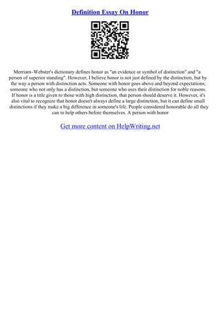 Essay On Honor | PDF