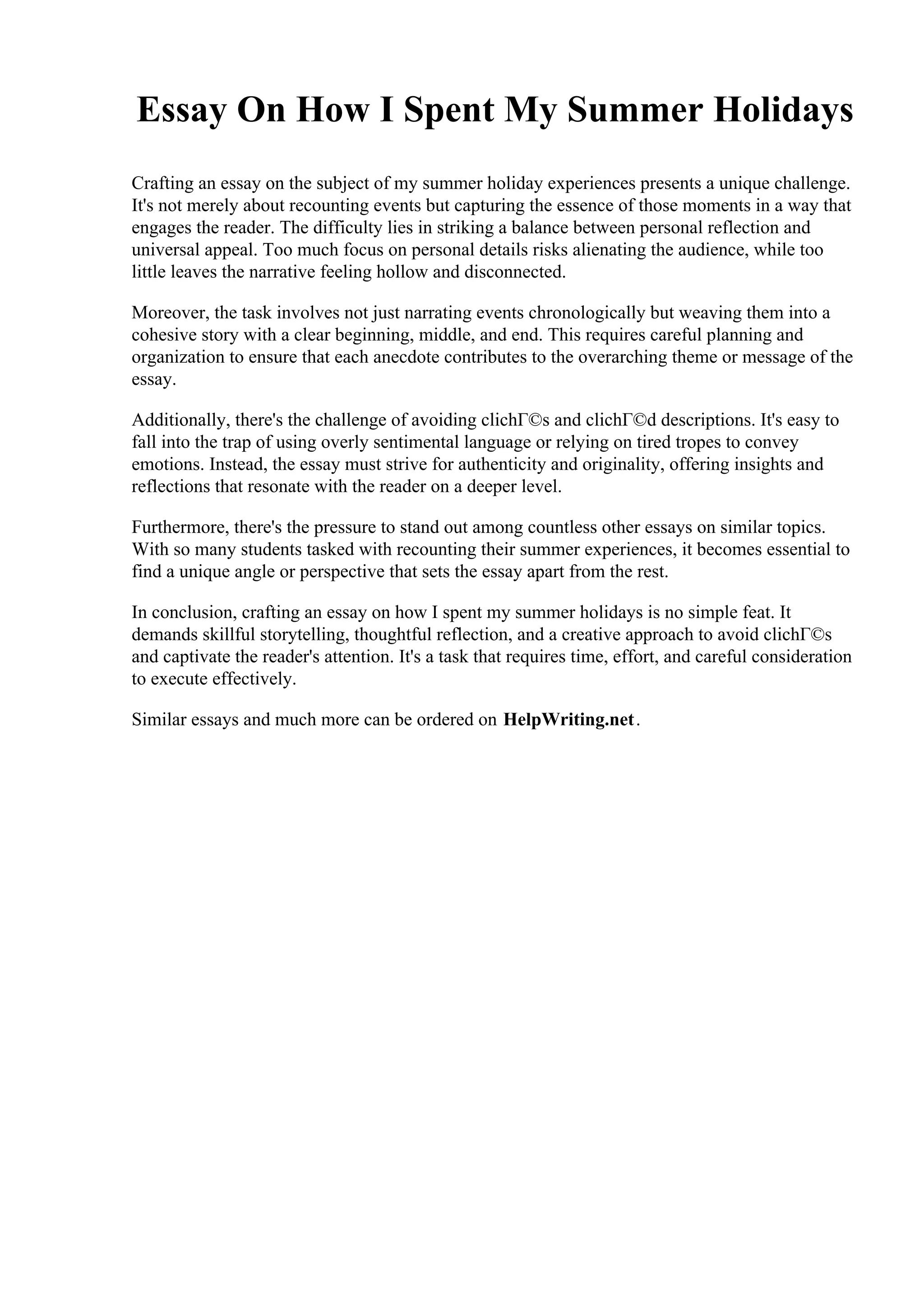 Essay On How I Spent My Summer Holidays. Wilmington University | PDF