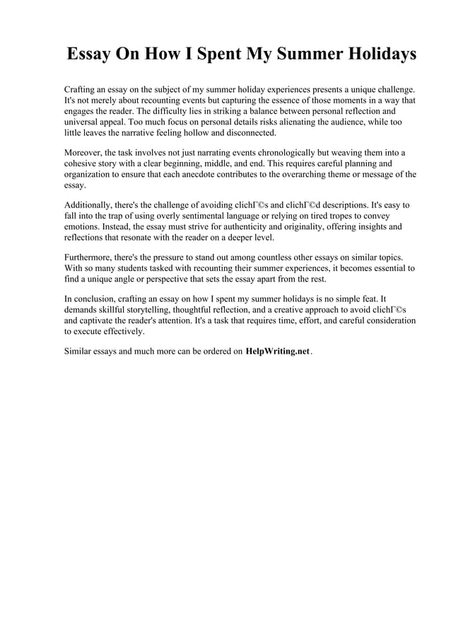Essay On How I Spent My Summer Holidays. Wilmington University | PDF ...