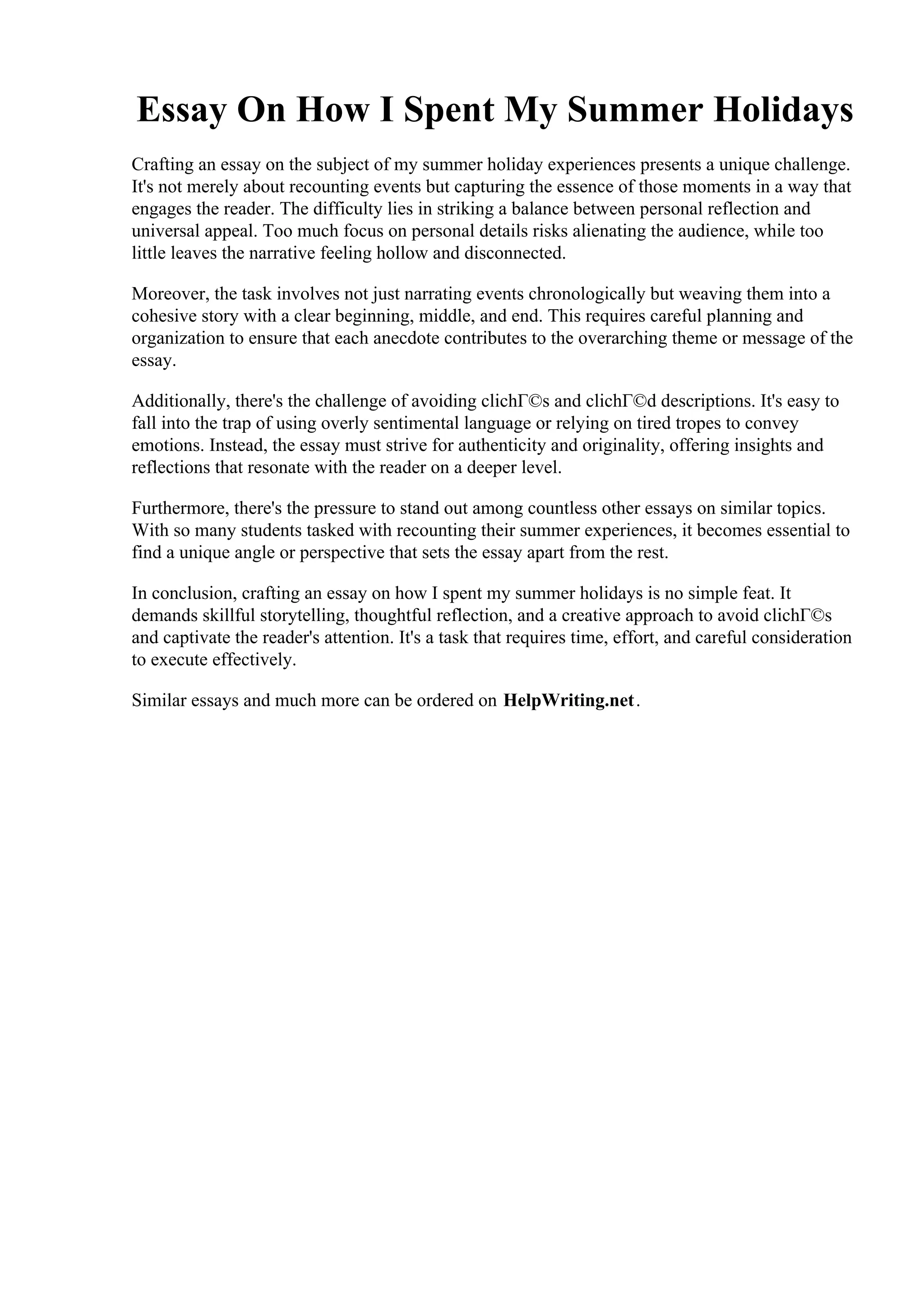 Essay On How I Spent My Summer Holidays. How i spent my summer holidays ...