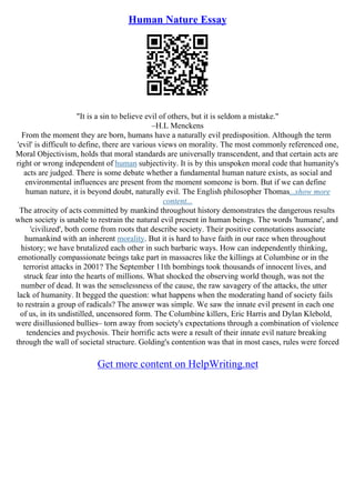 Essay On Human Nature | PDF