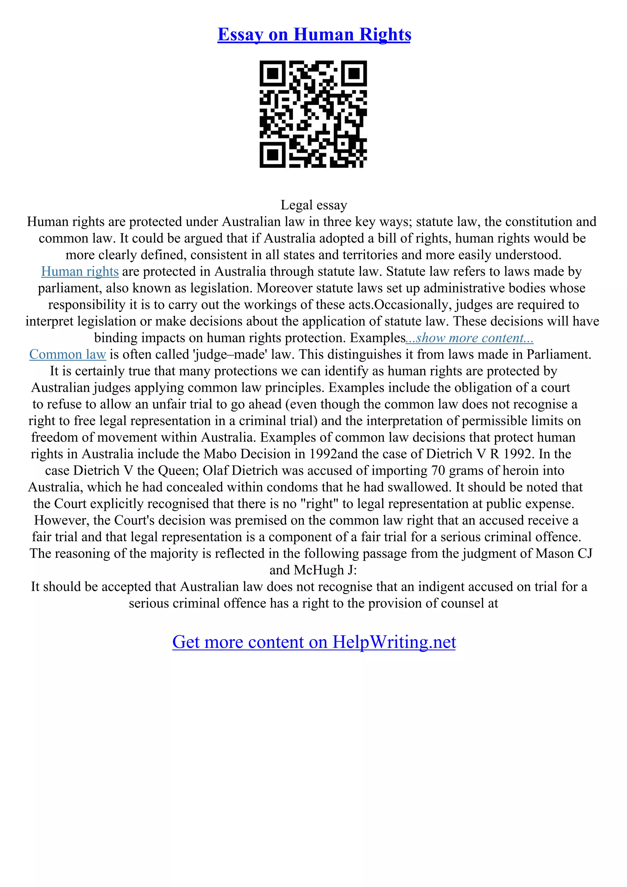 Essay On Human Rights | PDF