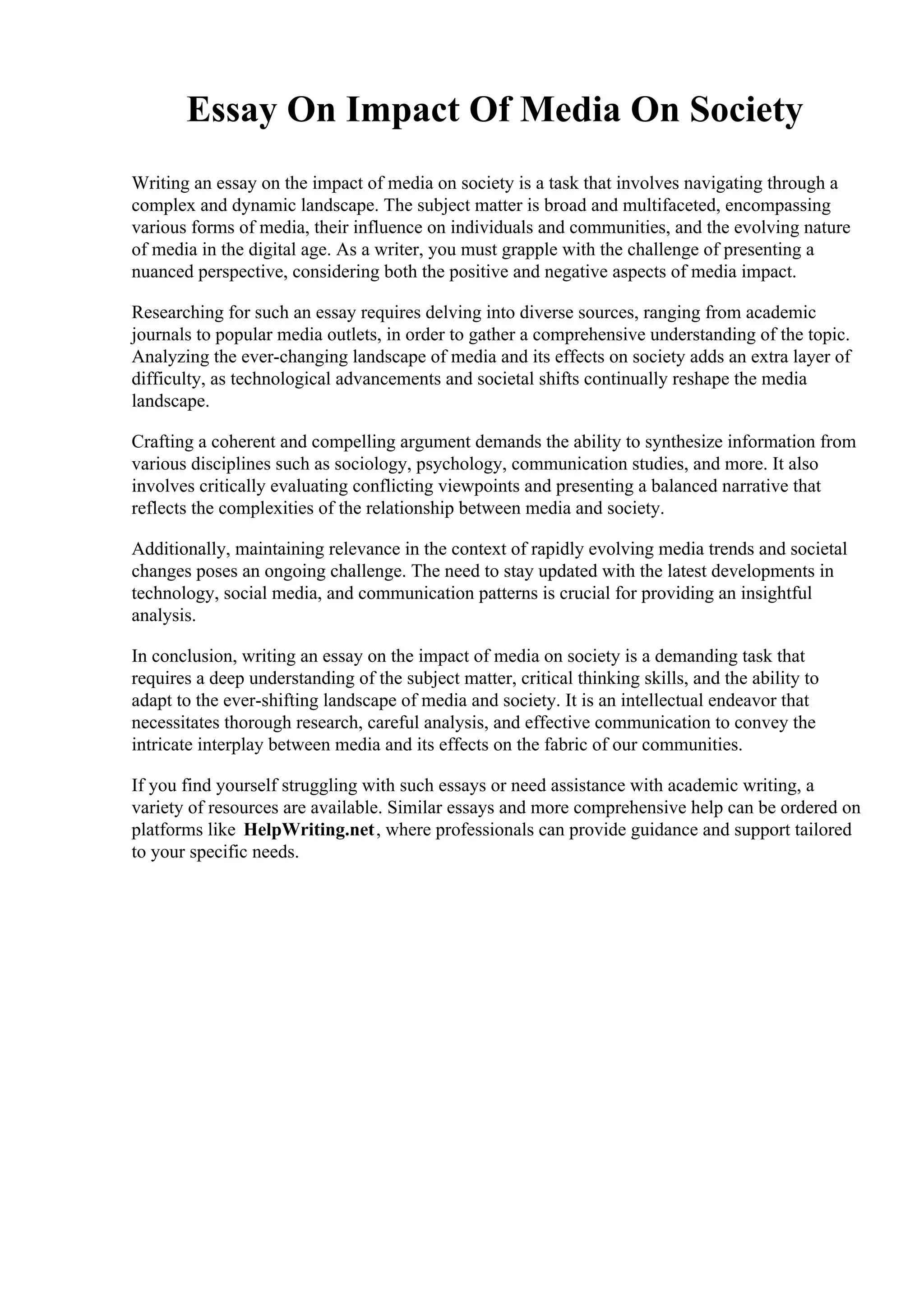 Essay On Impact Of Media On Society Pdf