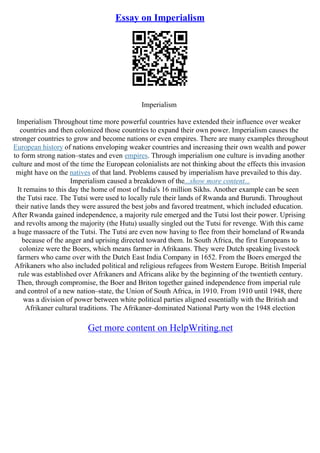 Essay On Imperialism | PDF