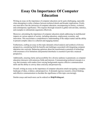 Essay On Importance Of Computer Education | PDF