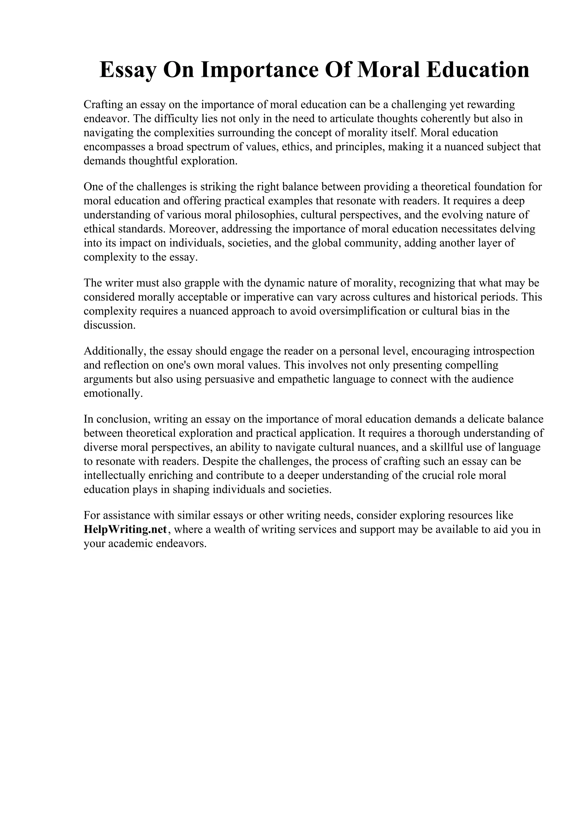 Essay On Importance Of Moral Education | PDF