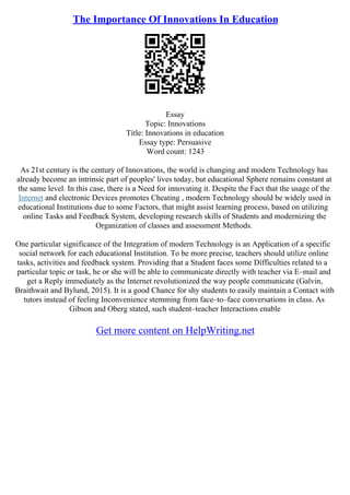 Essay On Importance Of Technical Education | PDF