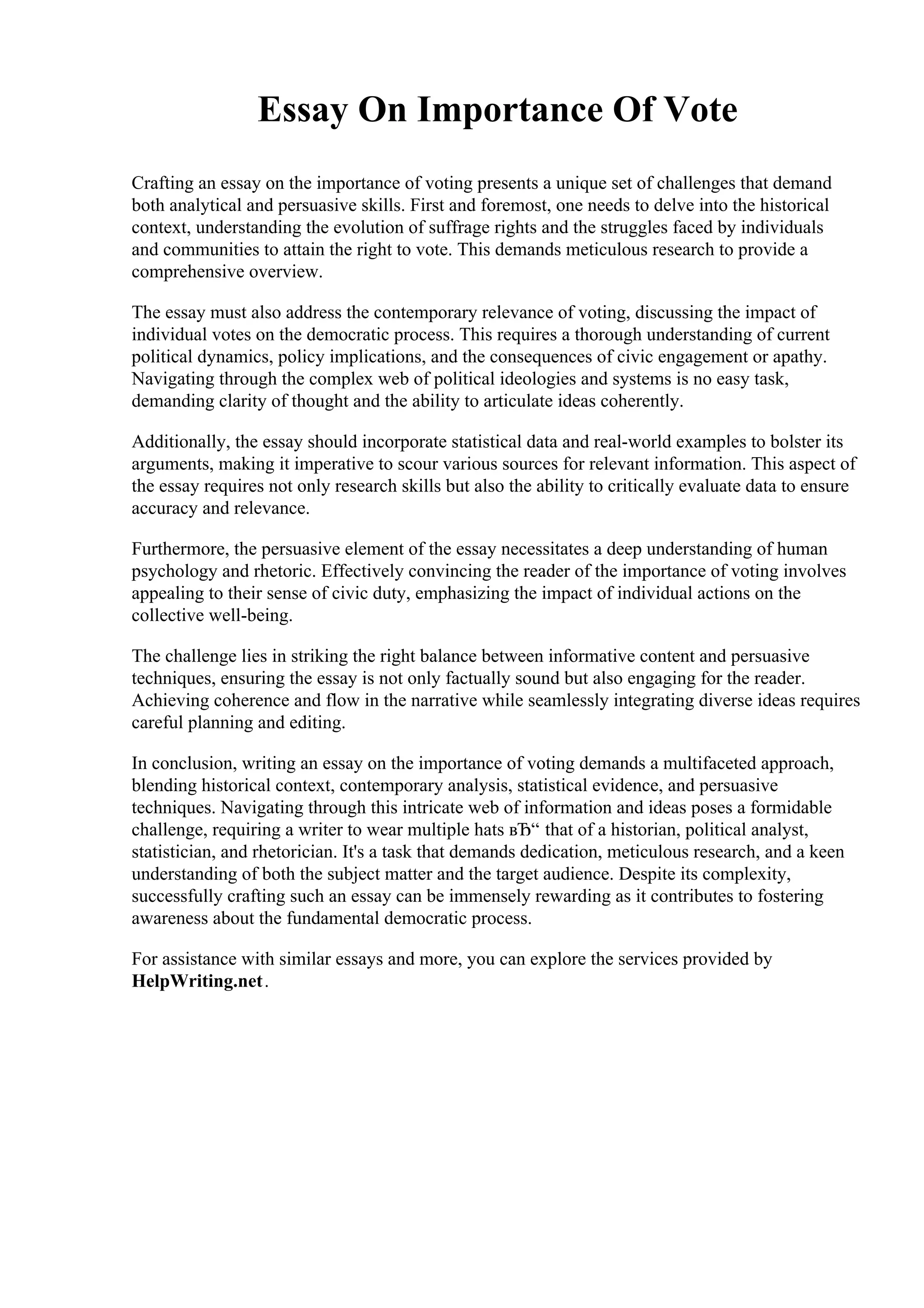 Essay On Importance Of Vote | PDF