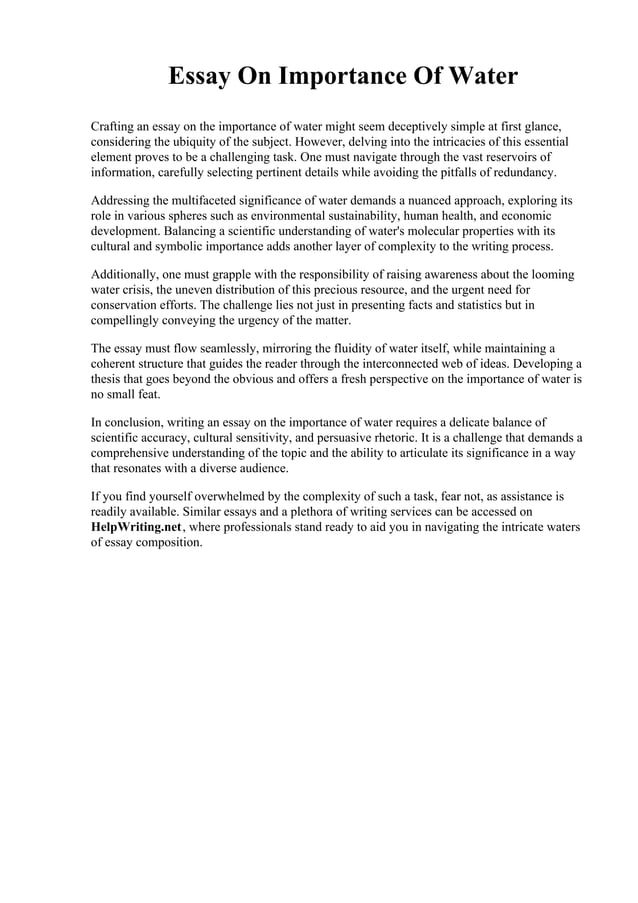 Essay On Importance Of Water | PDF