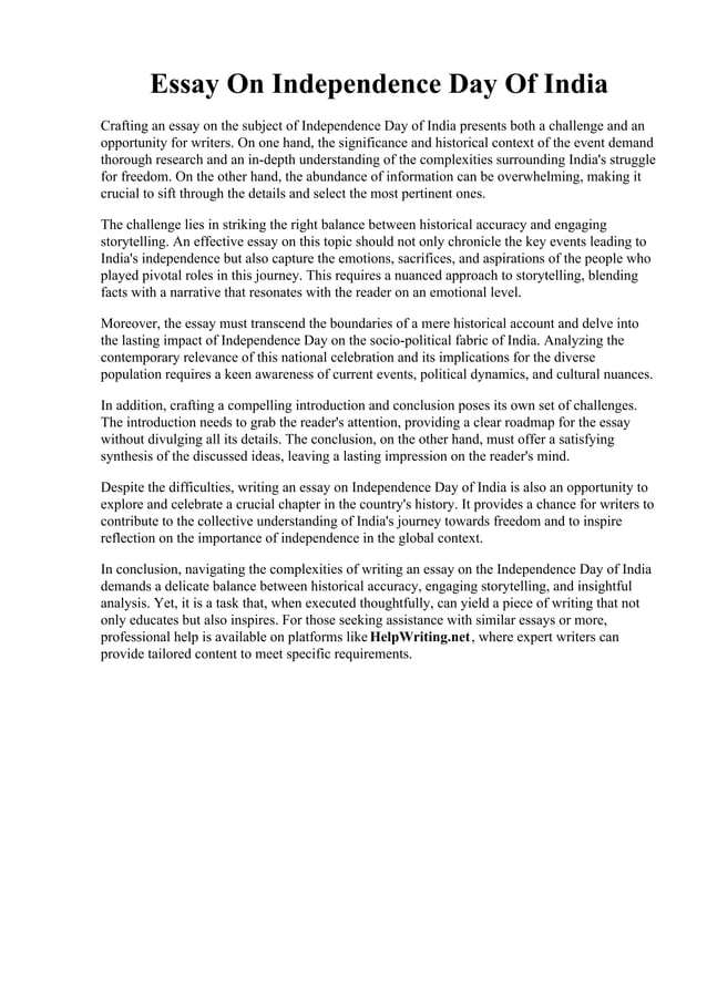 Essay On Independence Day Of India | PDF