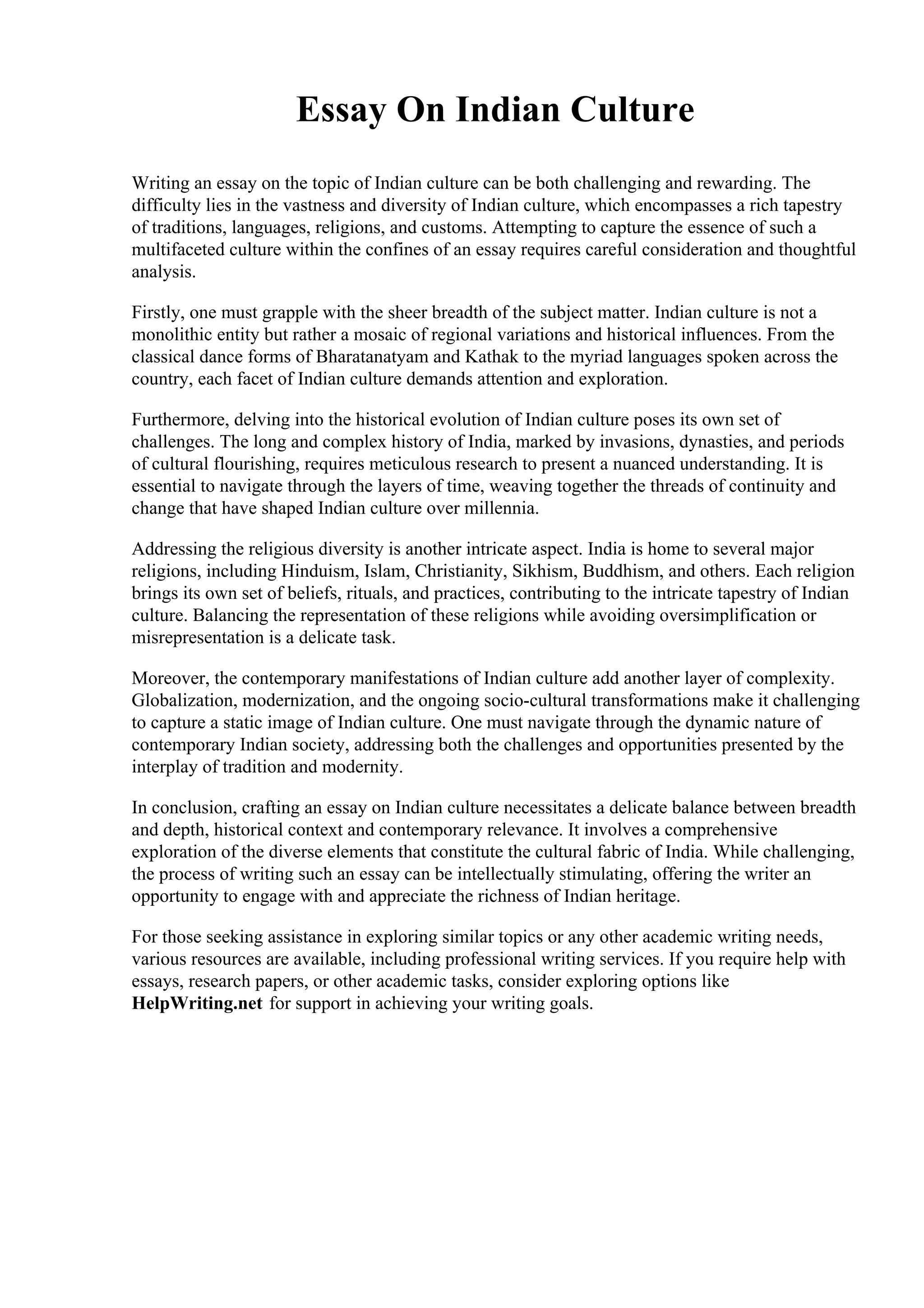 Essay On Indian Culture. Visual College of Art and Design | PDF