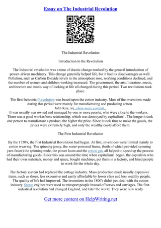 Essay On Industrial Revolution | PDF
