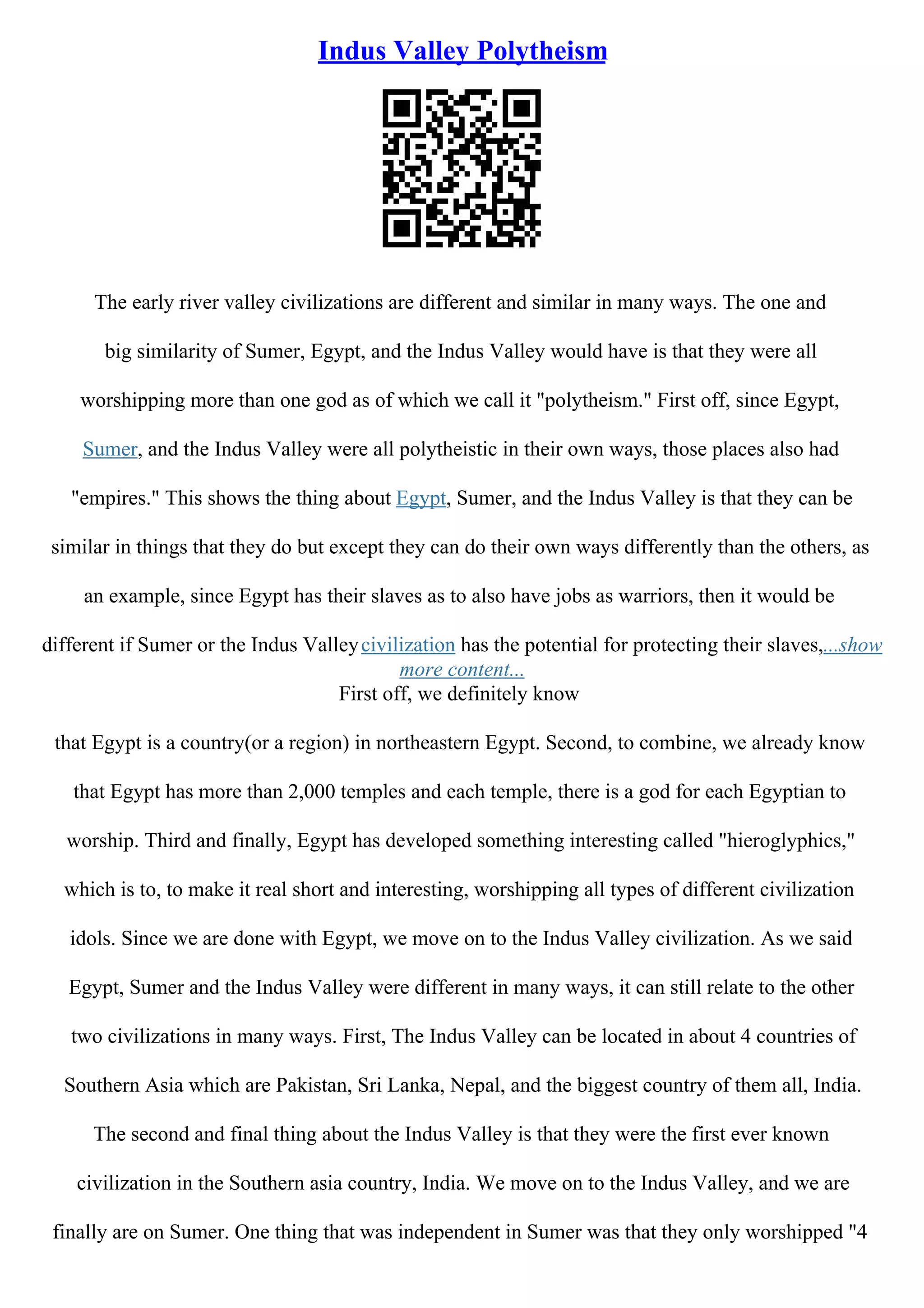 Essay On Indus Valley Civilization | PDF