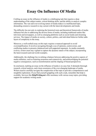 Essay On Influence Of Media. Hope College | PDF