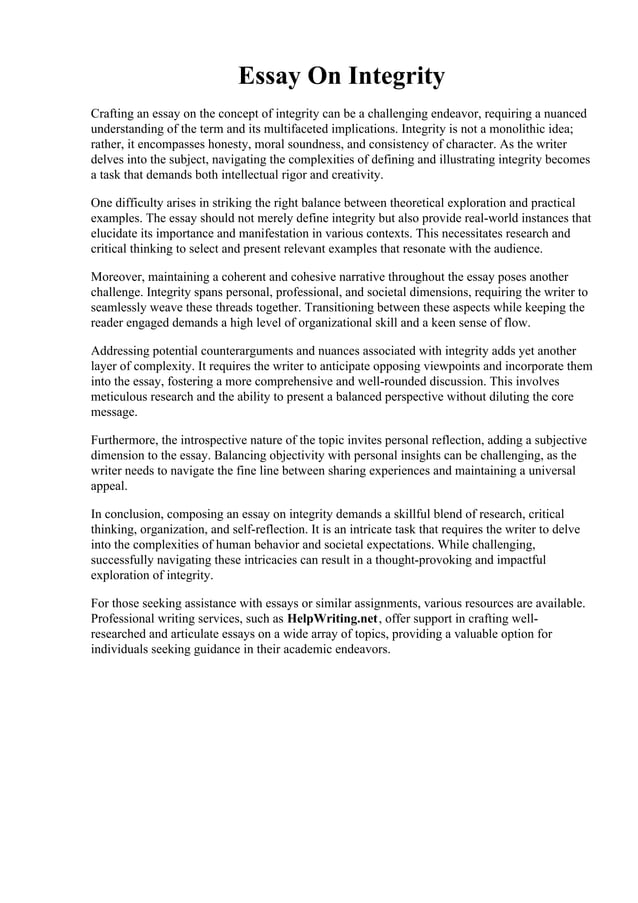 Essay On Integrity | PDF | Business Administration | Business